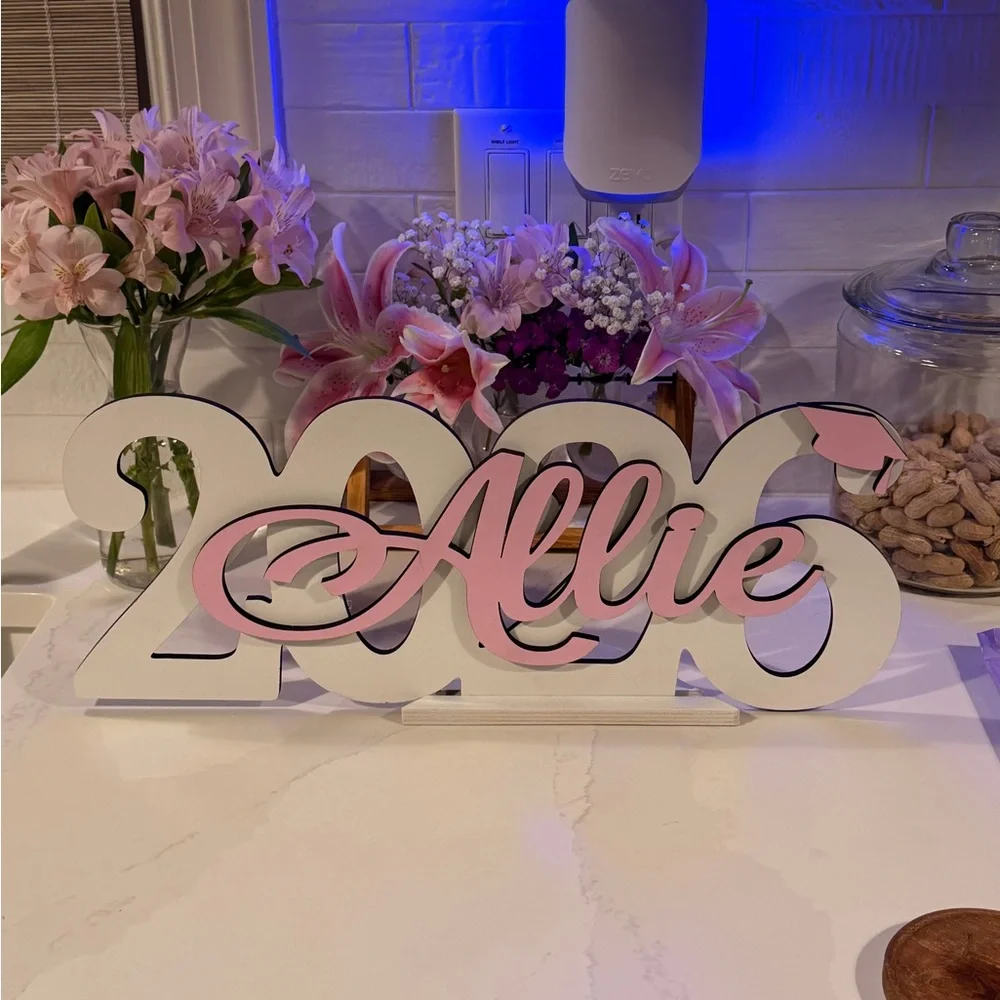 Party Supplies | 4 Custom 226 Name Sign Allie Pink White Graduation ...